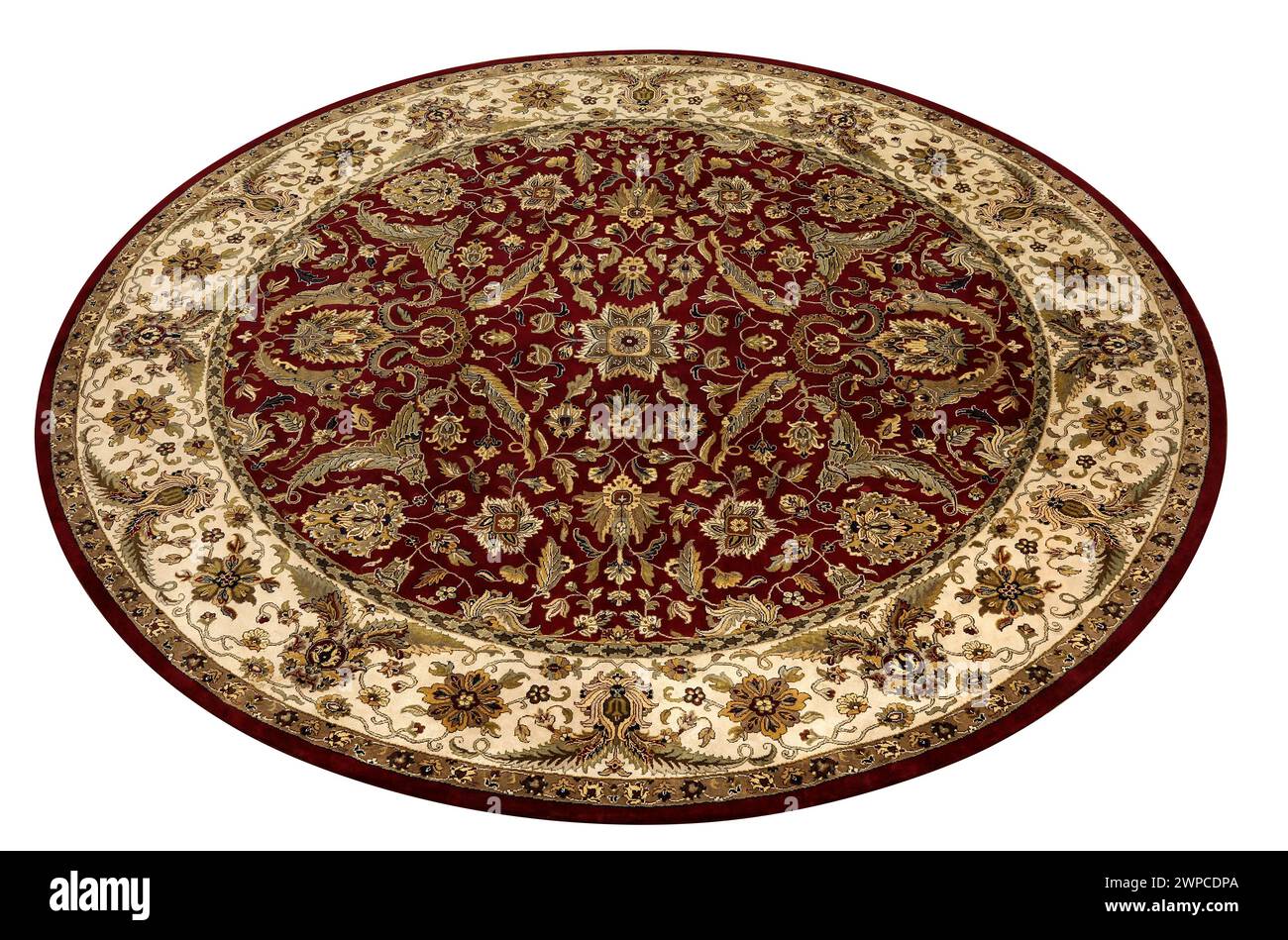 Round wool rug red and gold pattern with clipping path Stock Photo - Alamy