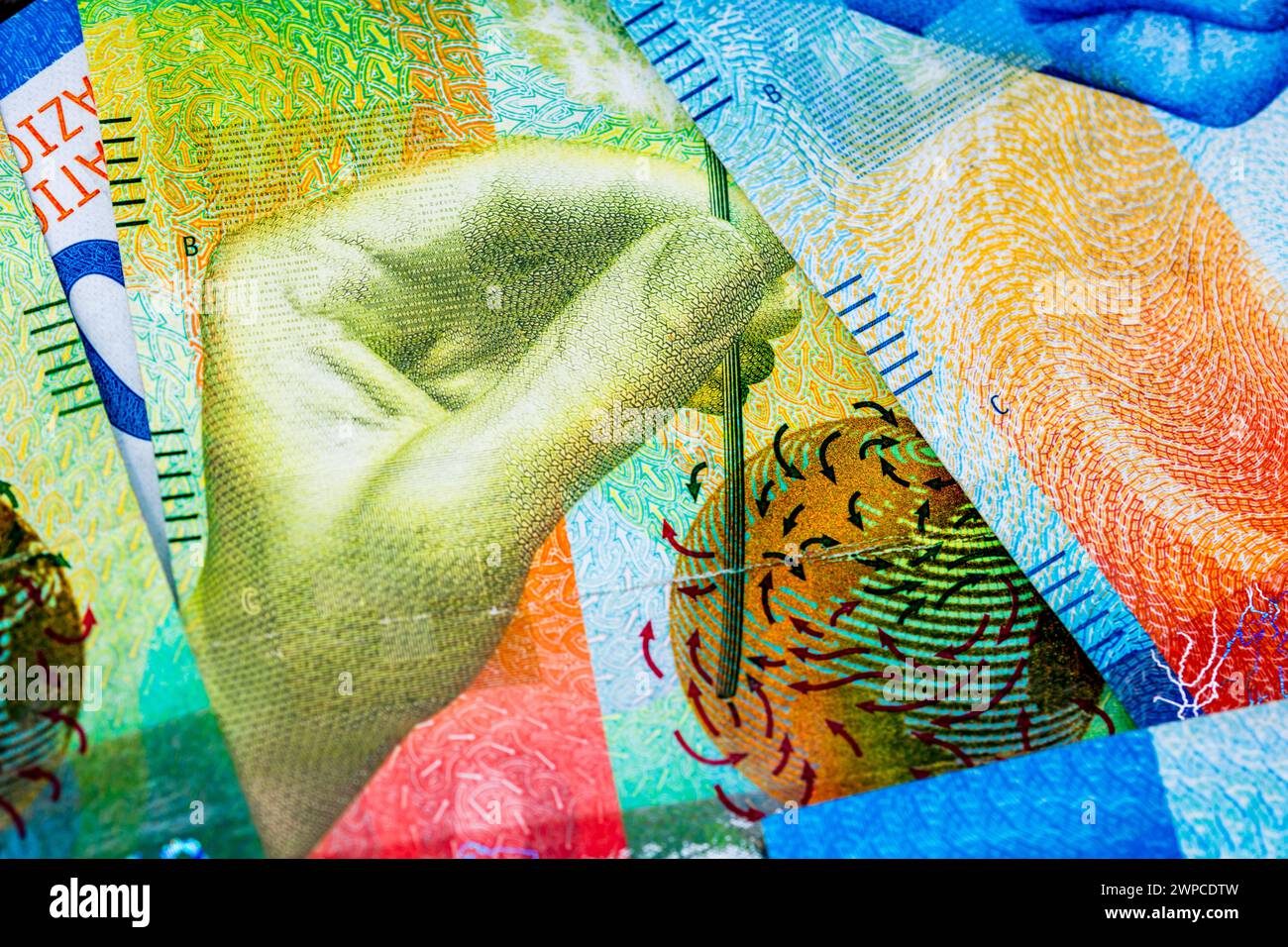 CHF money banknotes, detail photo of swiss franc. Swiss Franc currency ...