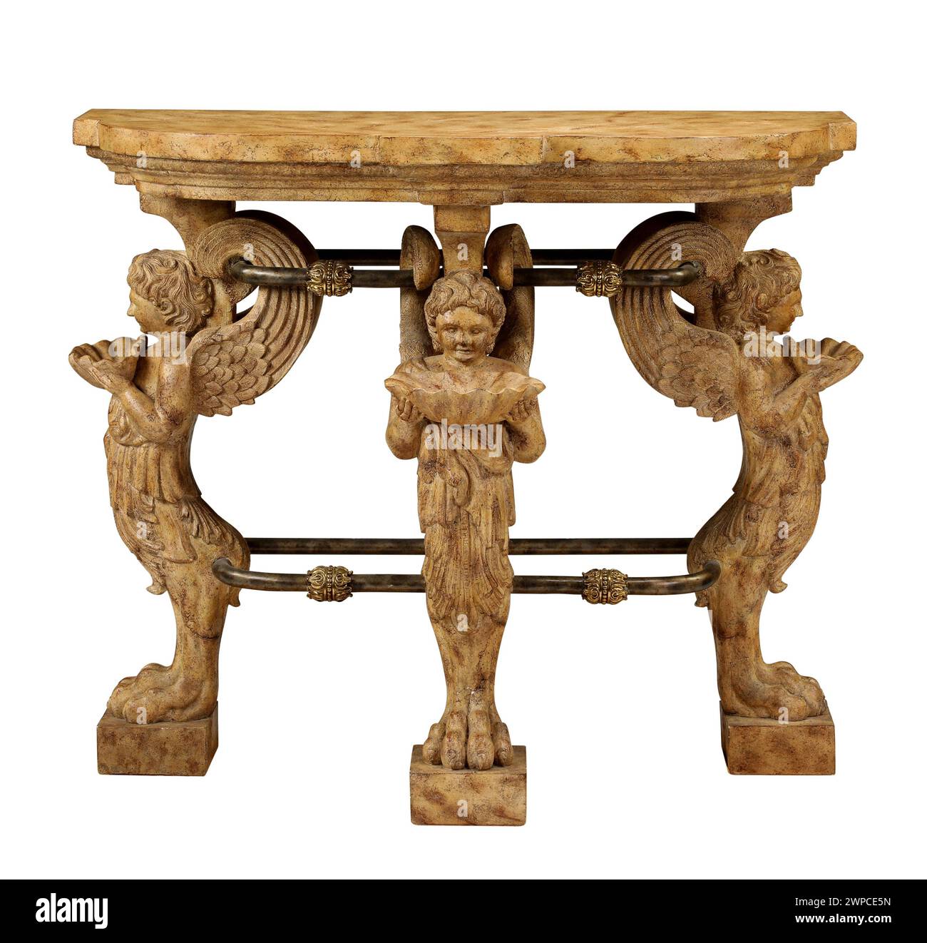 Table decorative surface angels carved legs with clipping path Stock ...