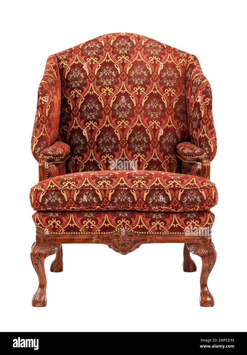 Red upholstered armchair front view with clipping path Stock Photo - Alamy