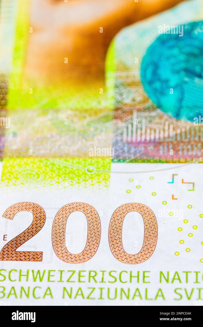 CHF money banknotes, detail photo of swiss franc. Swiss Franc currency ...