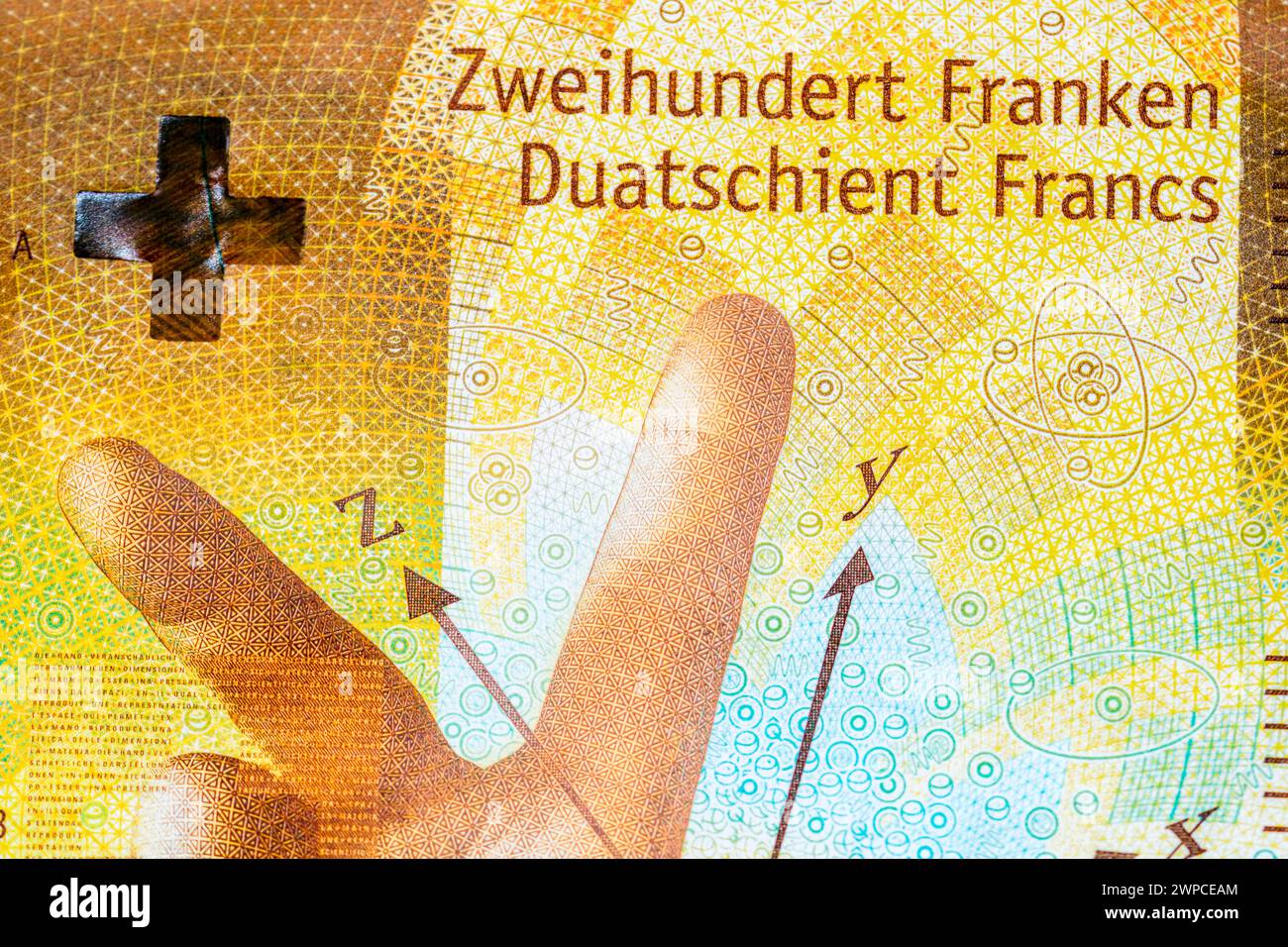 CHF money banknotes, detail photo of swiss franc. Swiss Franc currency ...