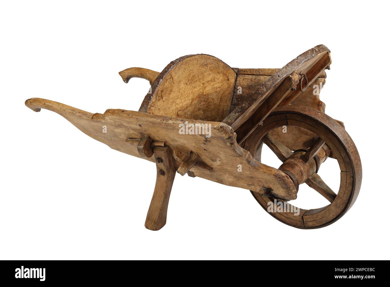 Wheel barrow vintage old wood with clipping path Stock Photo - Alamy