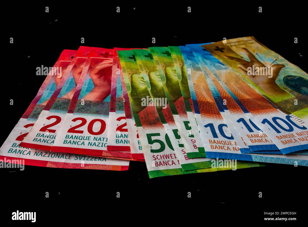 CHF money banknotes, detail photo of swiss franc. Swiss Franc currency ...