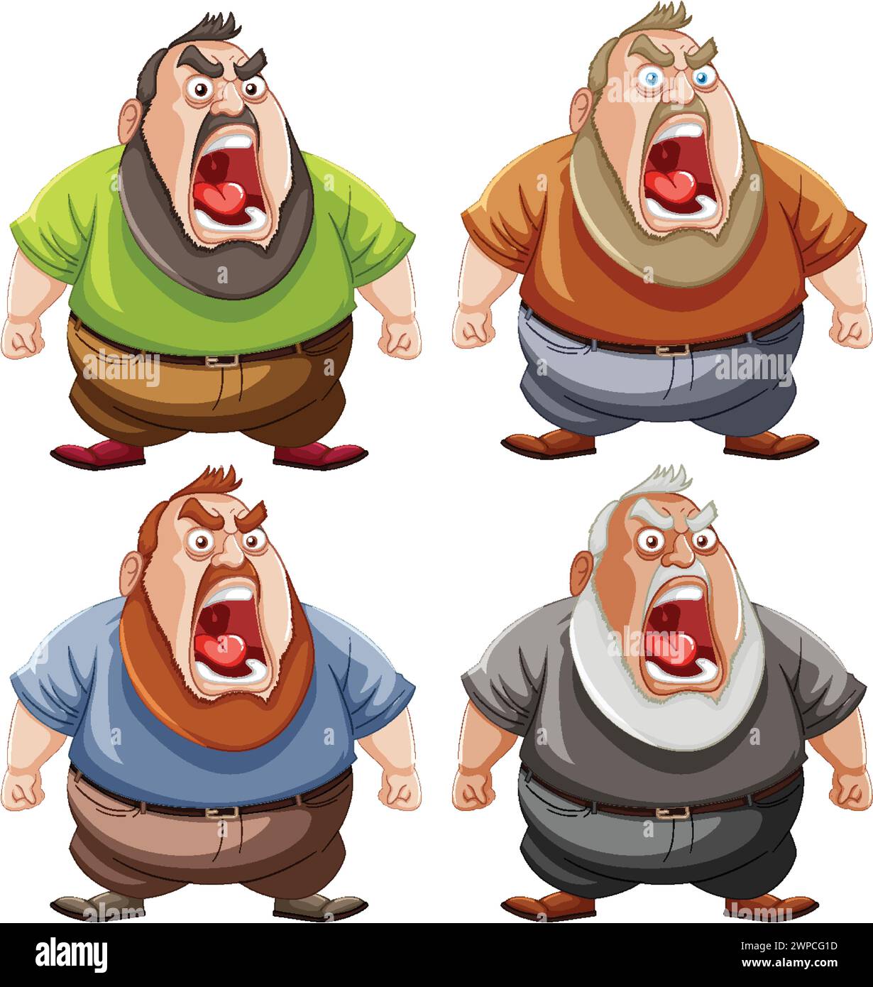 Vector illustration of four cartoon men expressing anger Stock Vector ...
