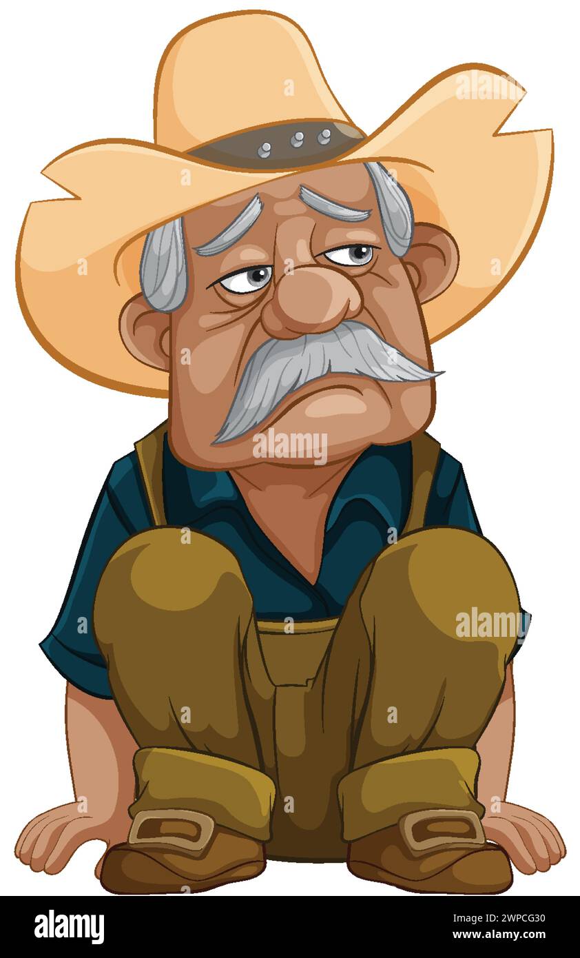 Cartoon of a pensive old cowboy sitting down Stock Vector Image & Art ...
