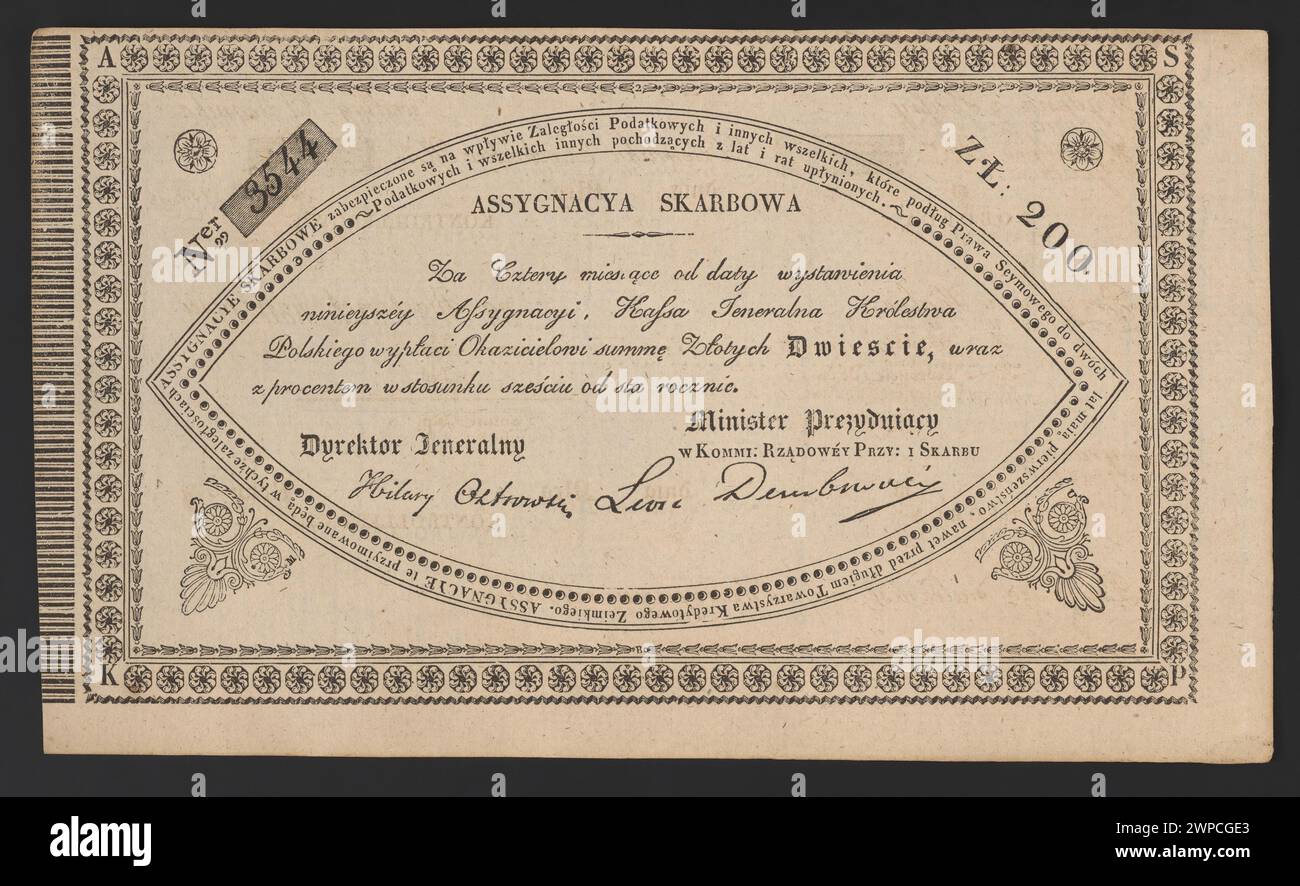 Official document recording a treasury assignment issued in 1831 ...