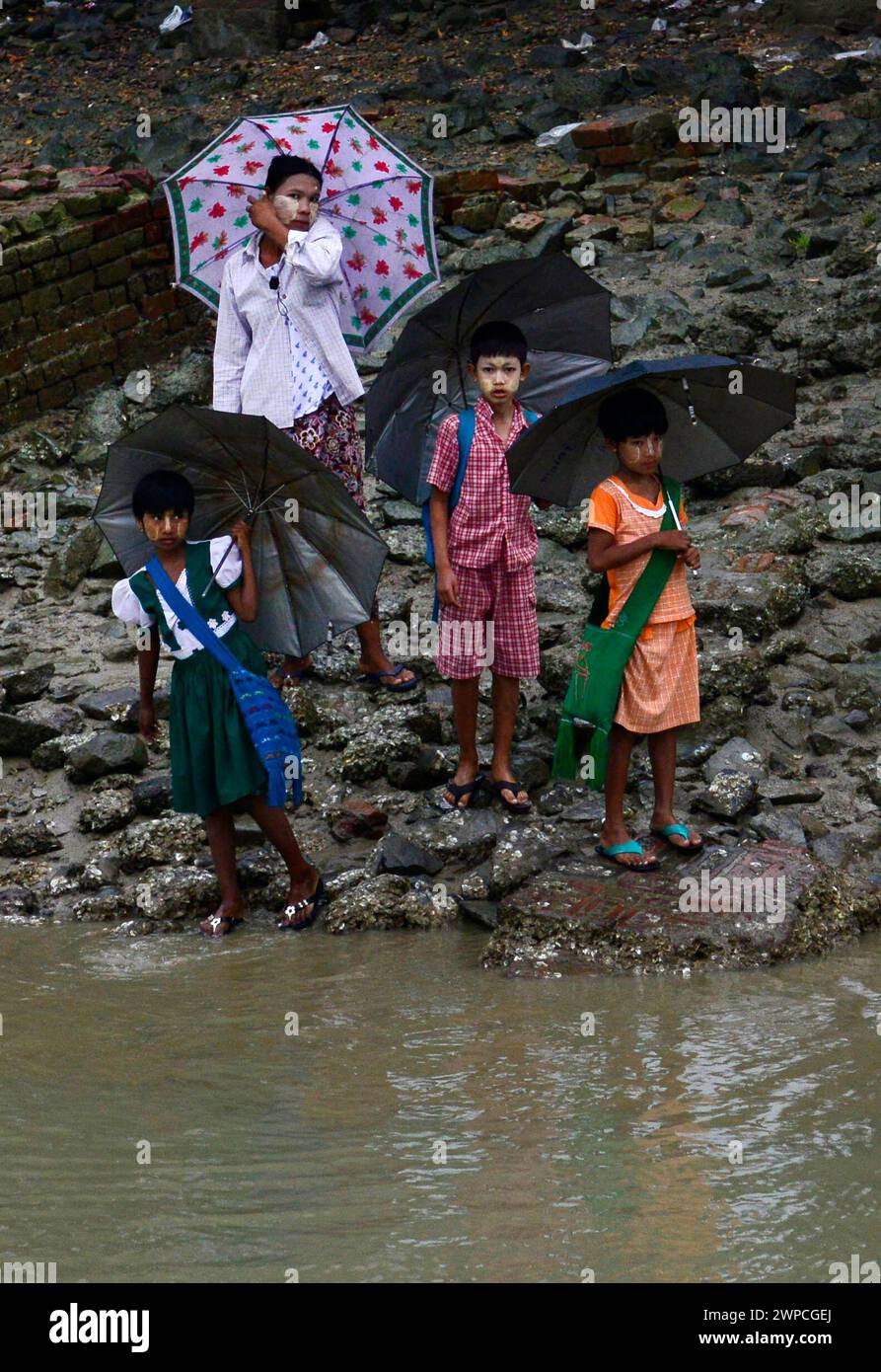 Heavy monsoon rains along the Kaladan river in Rakhine State in Western ...