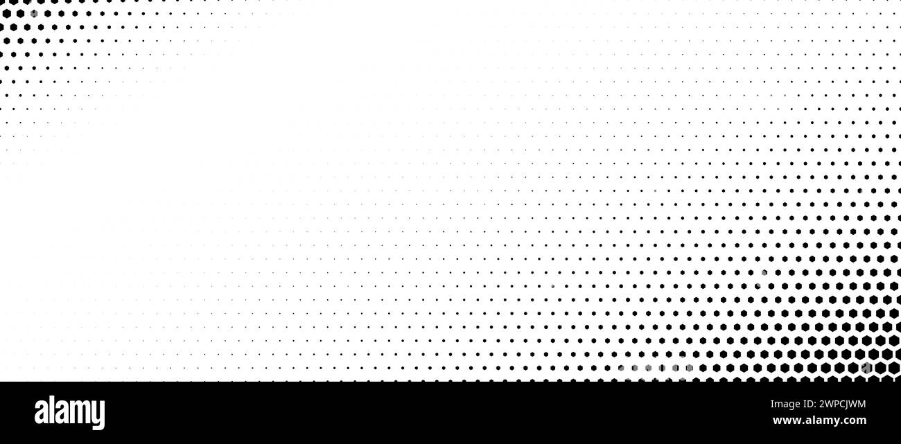 Hexagon corner halftone gradient texture. Black diagonal grunge gradation background. Geometric ...