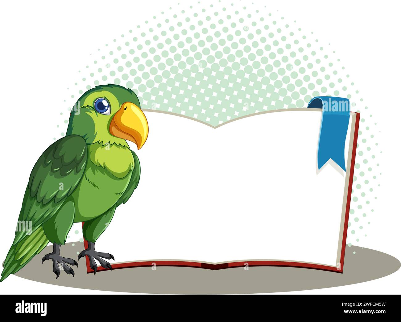 Green parrot with a large blank book, illustration Stock Vector Image ...
