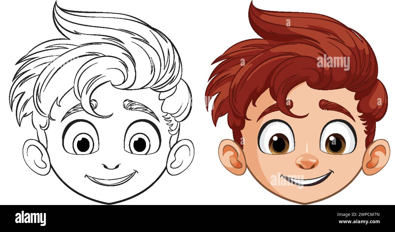 Vector illustration of a boy's face, colored and line art Stock Vector ...