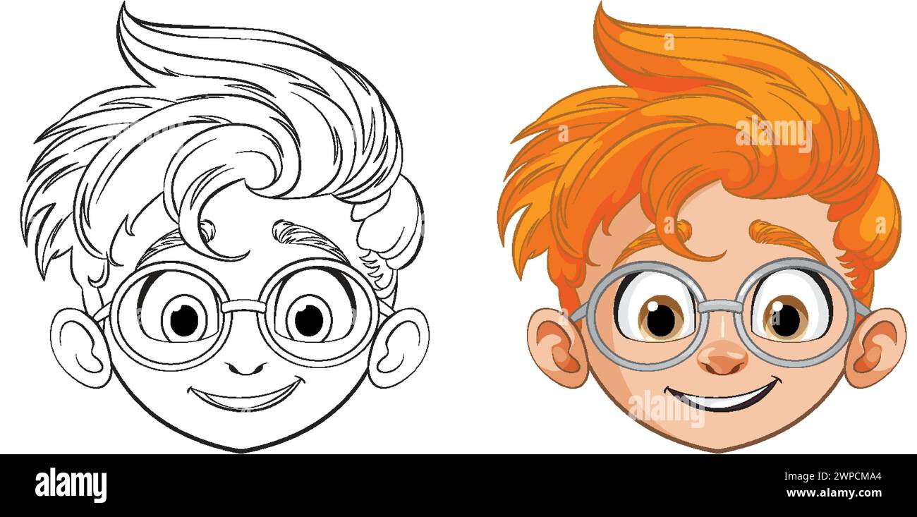 Vector illustration of a happy, bespectacled young boy Stock Vector ...