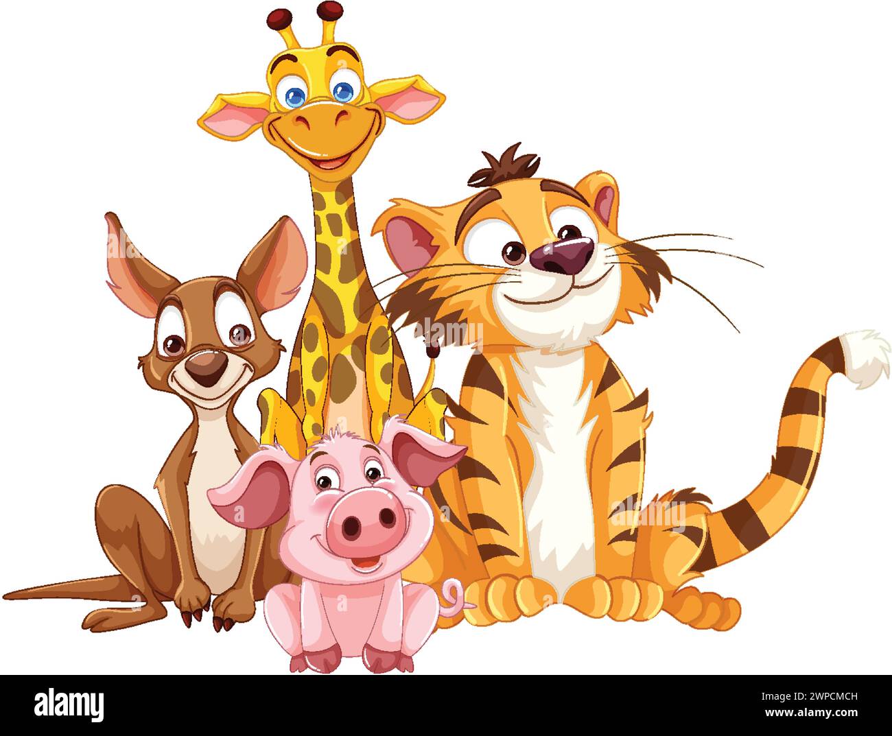 Colorful illustration of cheerful jungle animal friends Stock Vector ...