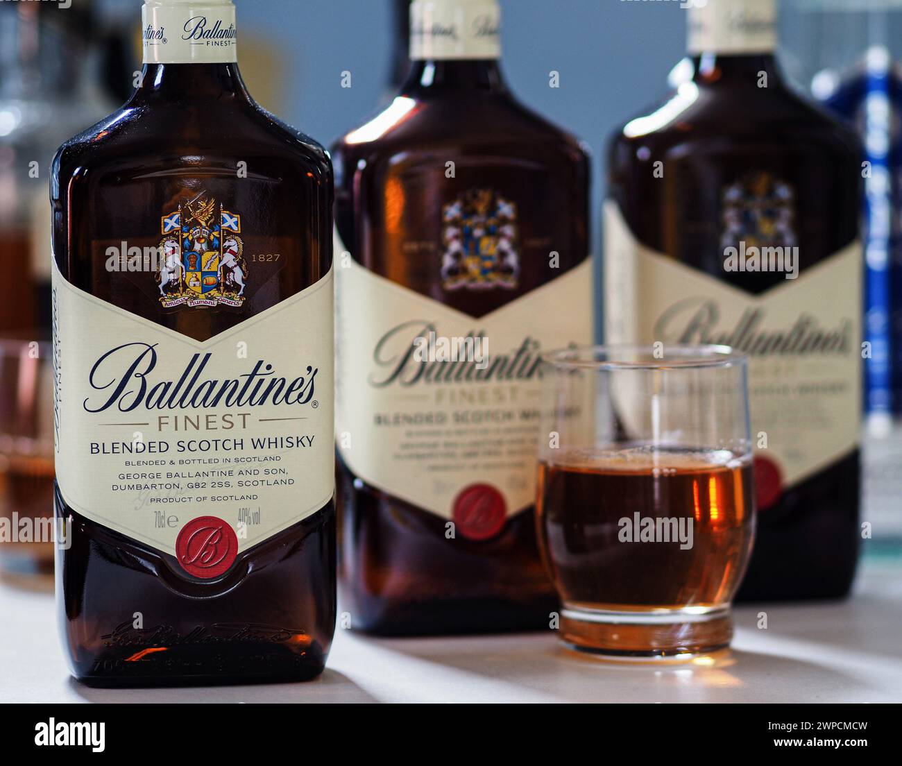 Germany. 06th Mar, 2024. In this photo illustration, a bottle of Ballantine's Finest Blended ...