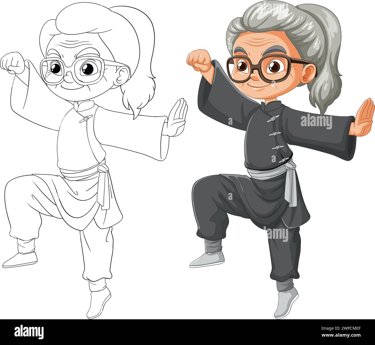 Colorful and grayscale illustrations of a martial artist Stock Vector ...