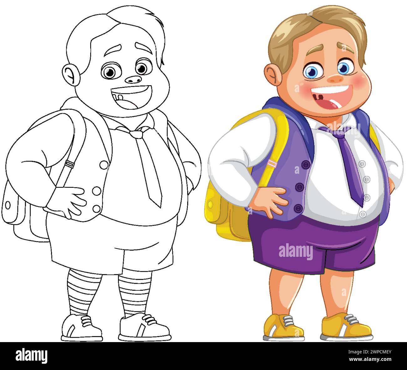 Colorful and line art drawings of a cheerful boy Stock Vector Image ...