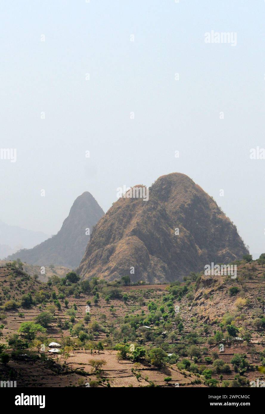 Dramatic mountainous landscapes along the road between Gondar to Humera ...