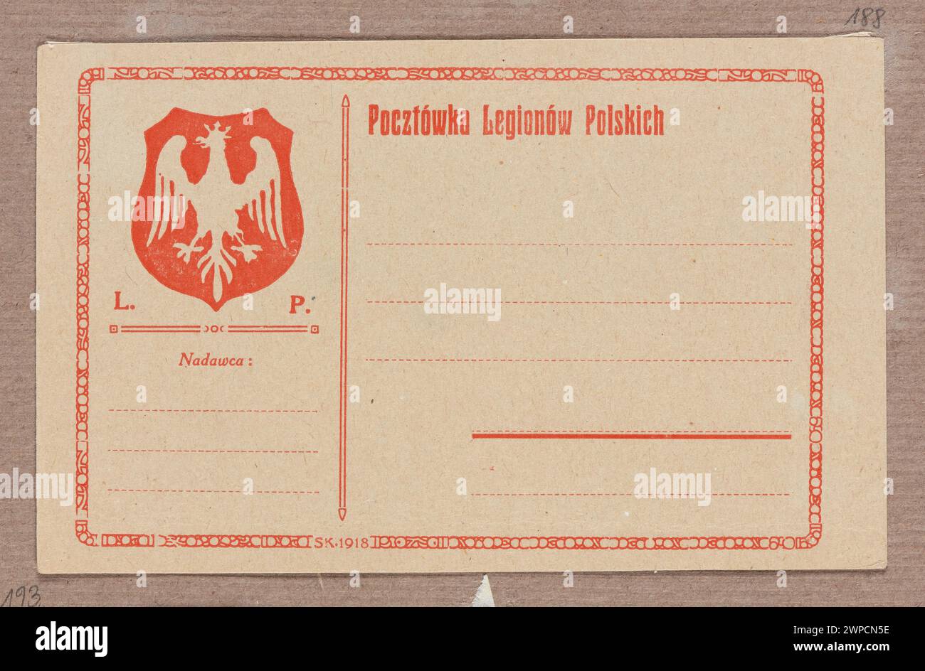 Postcard issued in 1918 featuring the Polish emblem, representing the ...