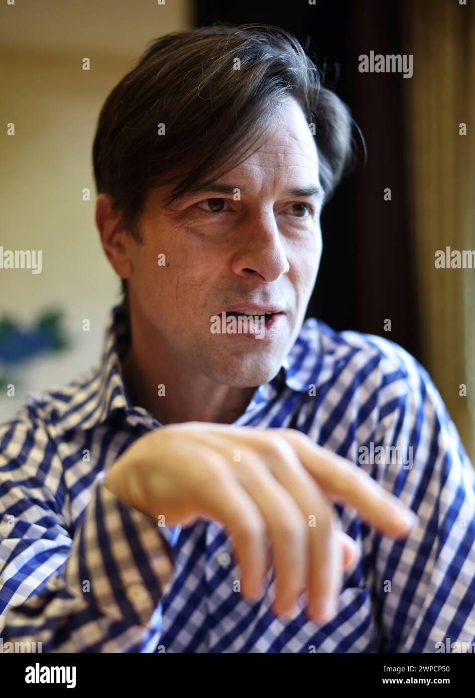 Patrick Harlan, an American-born Japanese entertainer, poses for photo during an interview in ...