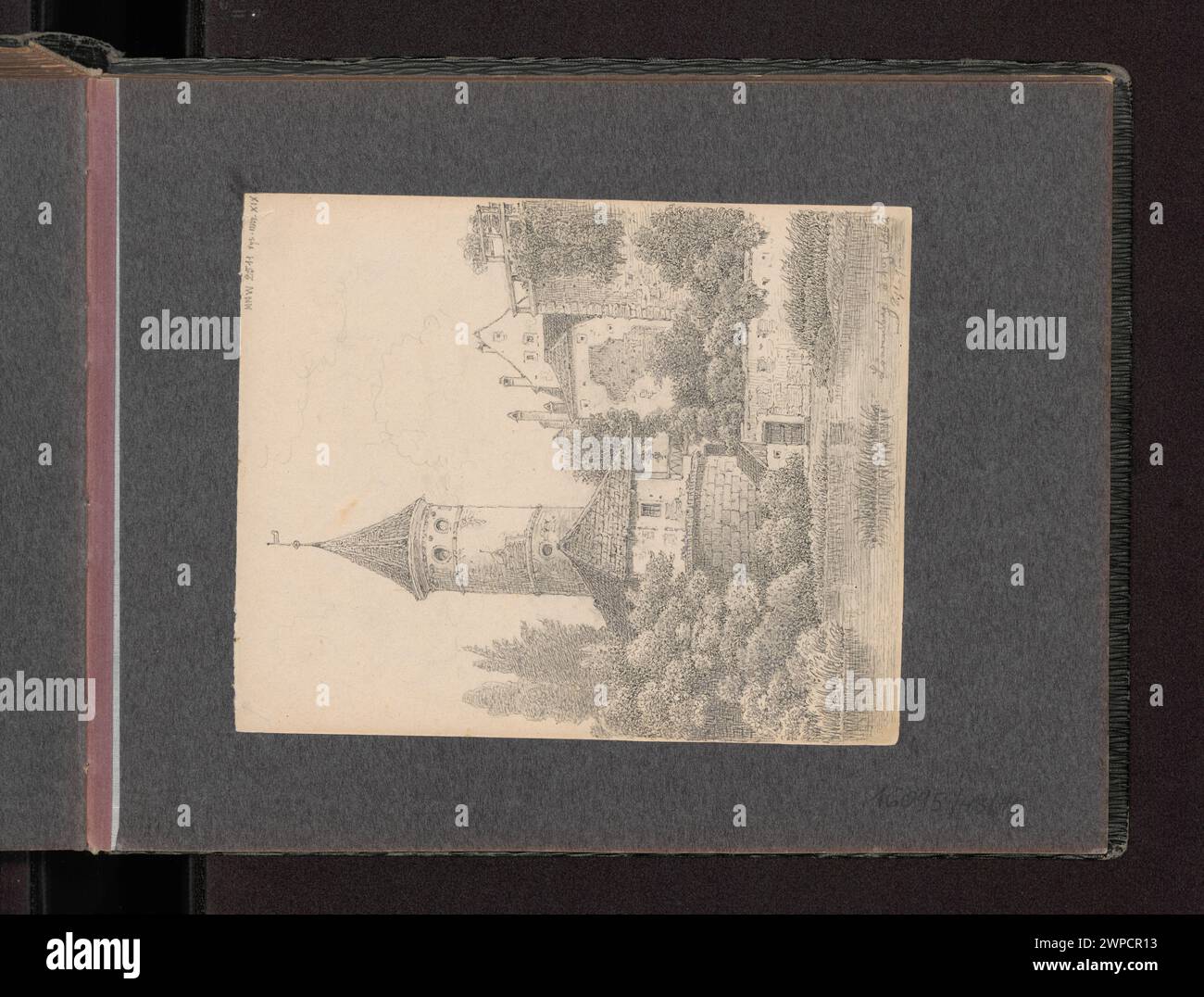 The 1860 drawing by Arthur Blaschnik depicts fortifications and towers ...