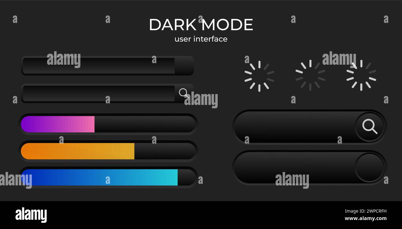 Dark mode ui simple elegant set of buttons, loading, search bar design ...