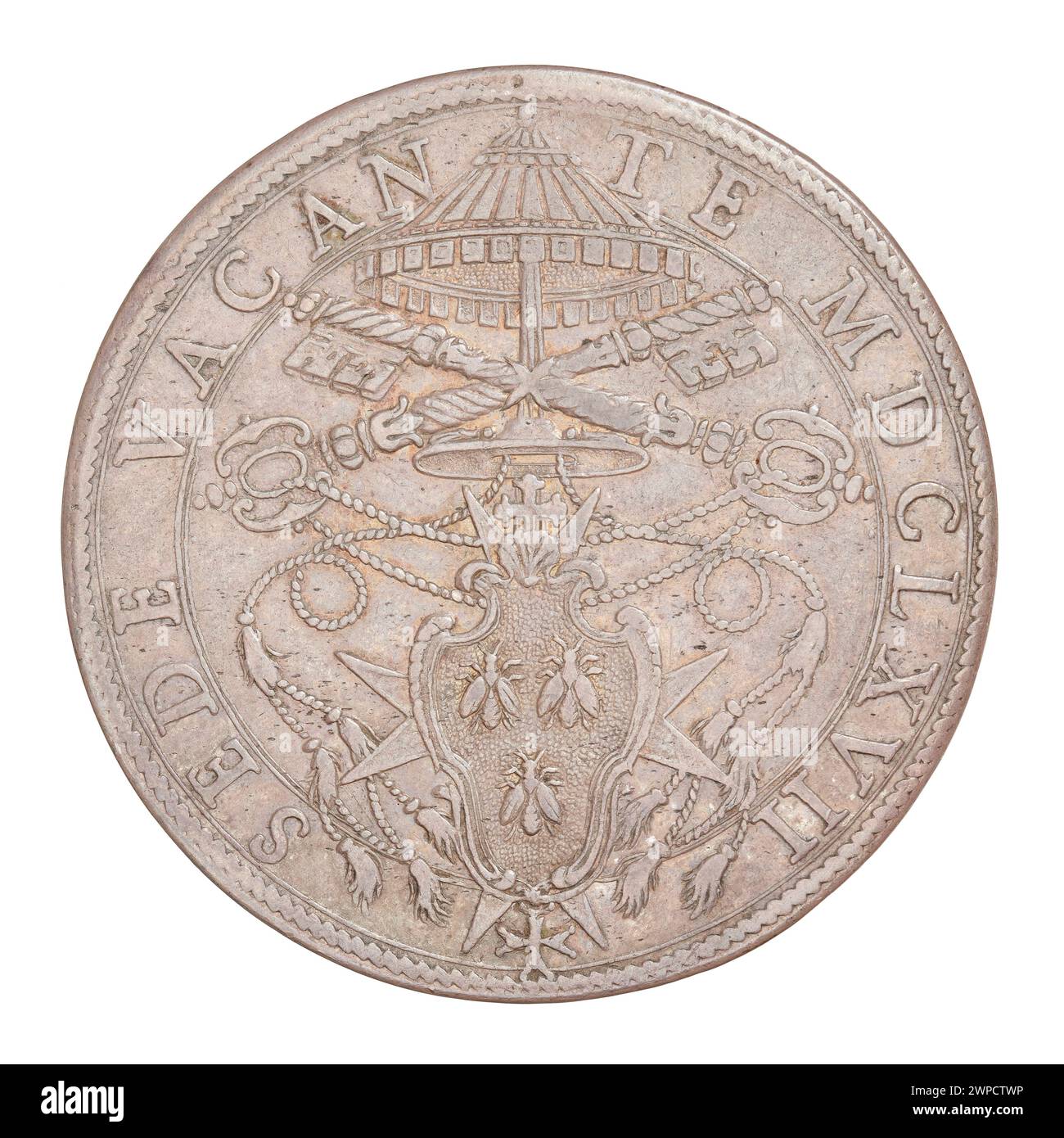 Scudo coin issued during the Sede Vacante of 1667, representing a Papal ...