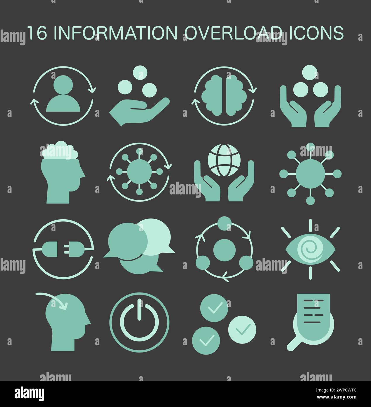 Information Overload Icons set. Graphic elements portraying brain ...