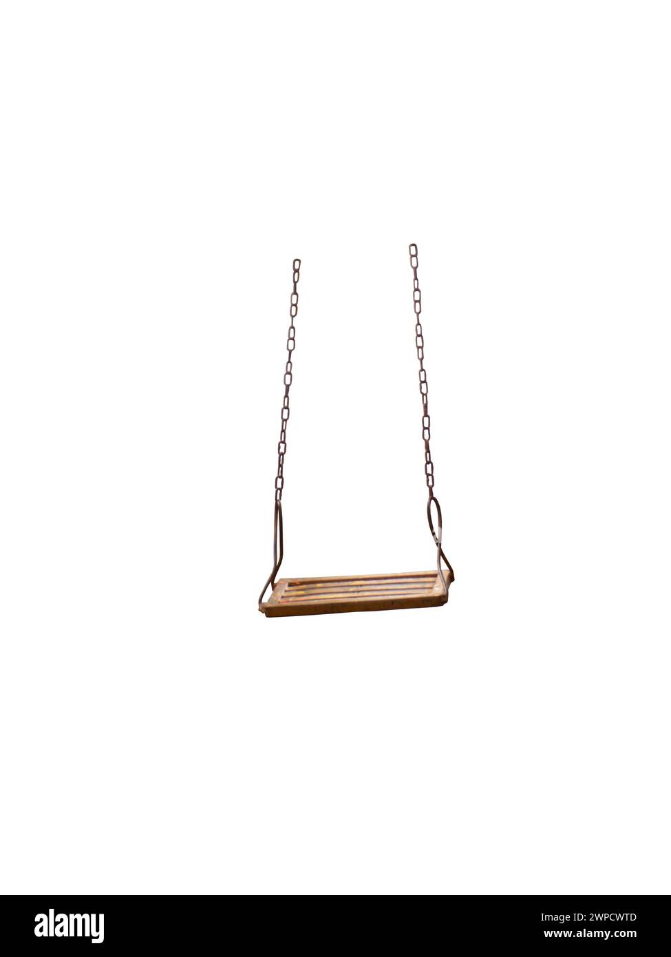 swing hanging on white background with blank signboard and vintage ...