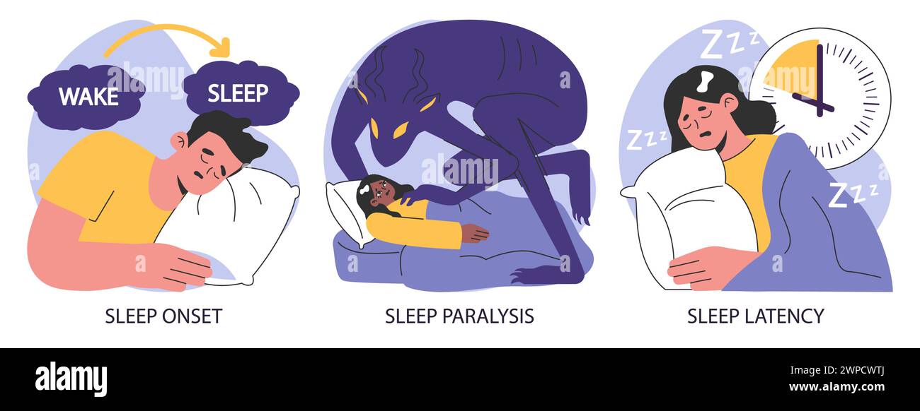 Insomnia set. Diverse characters suffering from sleep deprivation ...
