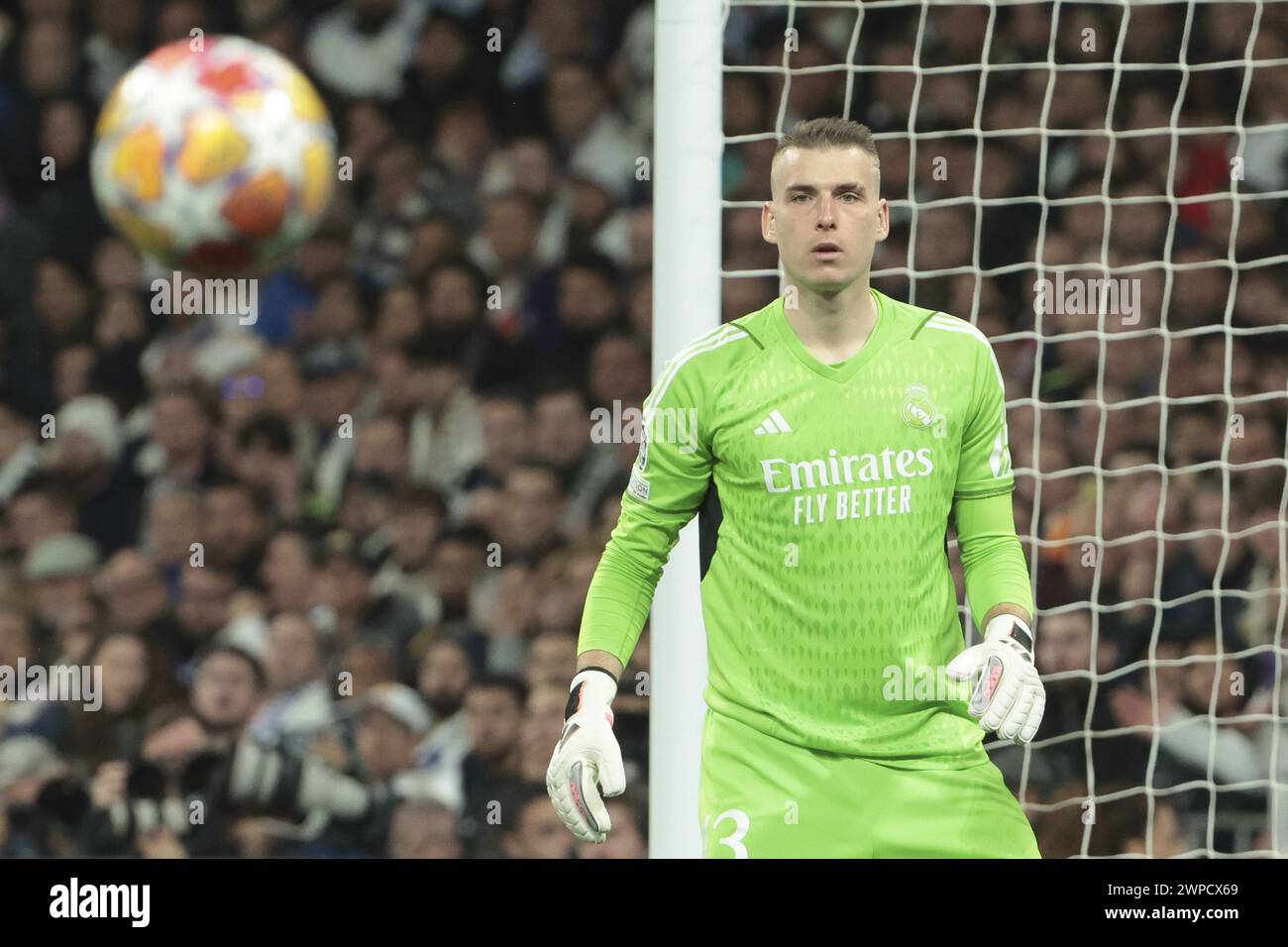 Goalkeeper of Real Madrid Andriy Lunin during the UEFA Champions League ...