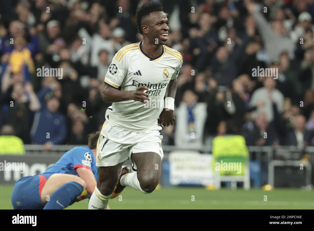 Vinicius Jr of Real Madrid celebrates his goal during the UEFA ...
