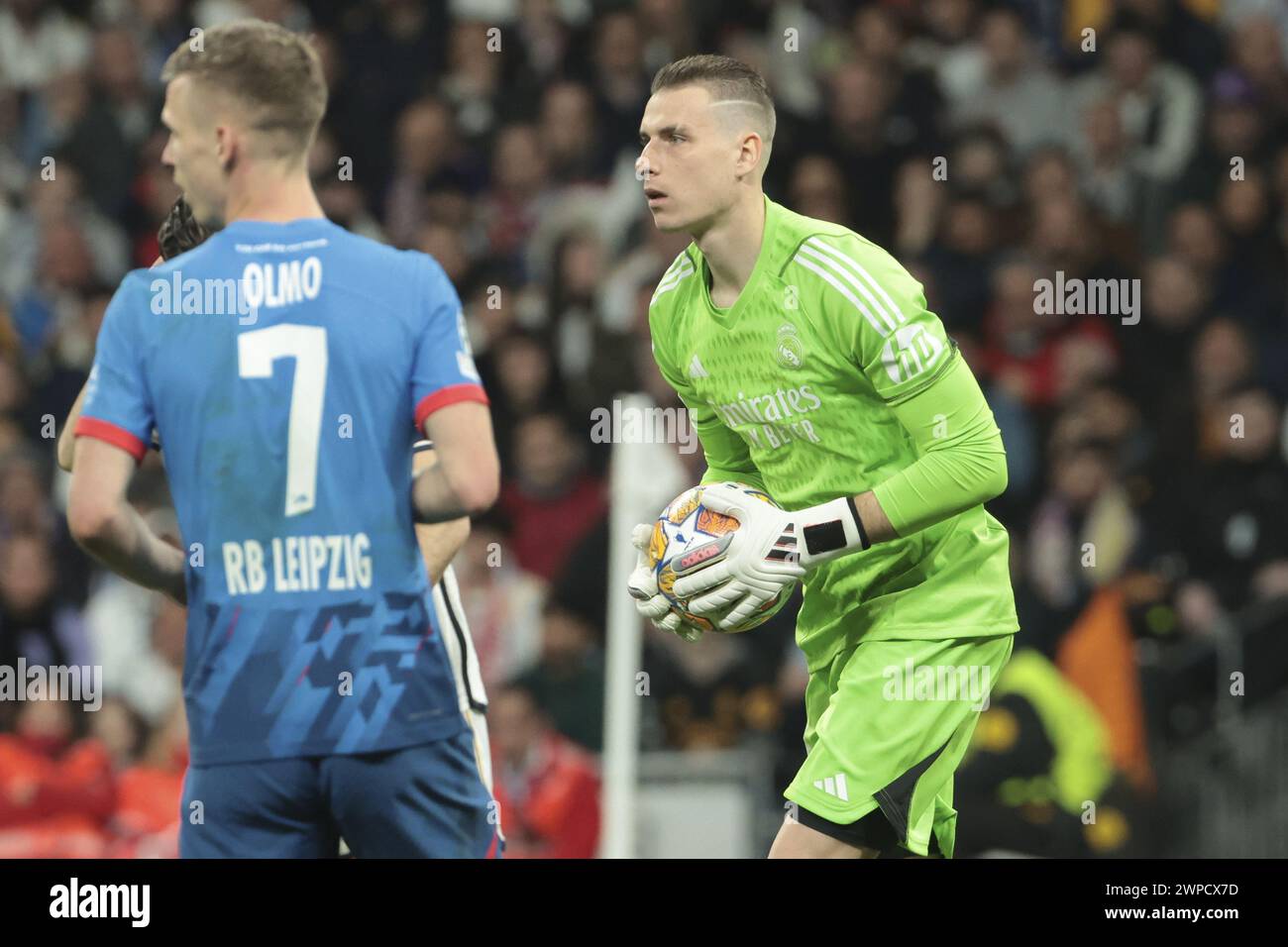 Goalkeeper of Real Madrid Andriy Lunin during the UEFA Champions League ...