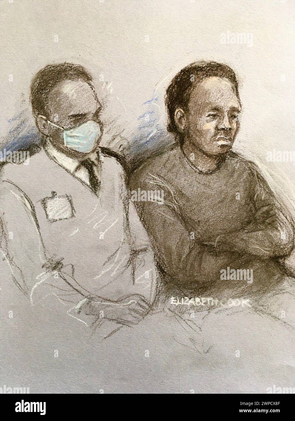 File photo dated 28/04/22 of a court artist sketch by Elizabeth Cook of ...