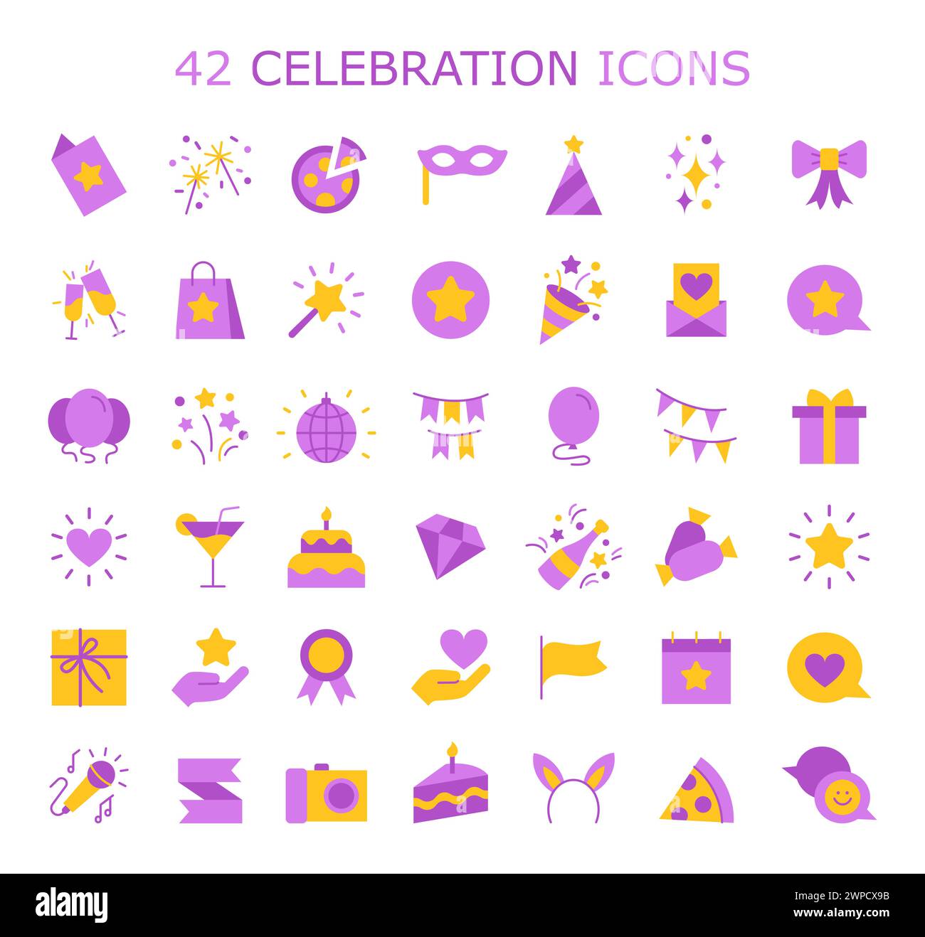 A collection of 42 unique celebration-themed vector icons, capturing ...