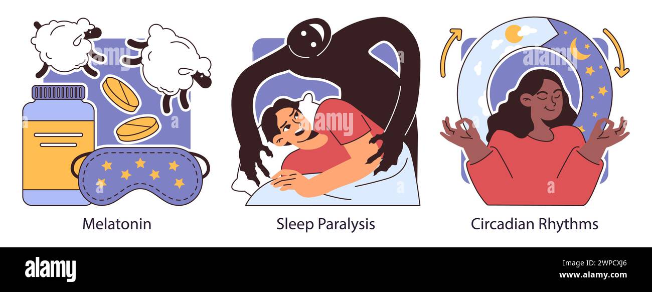 Insomnia set. Diverse characters suffering from sleep deprivation ...