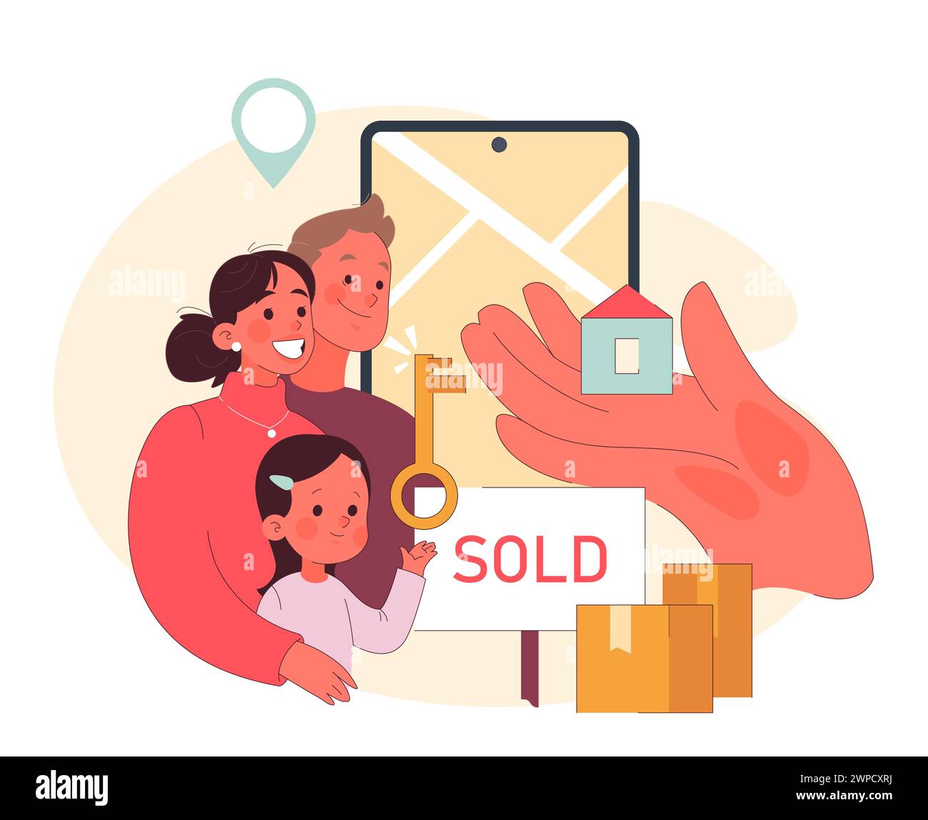 Homeownership concept. Joyful family celebrates their new house ...