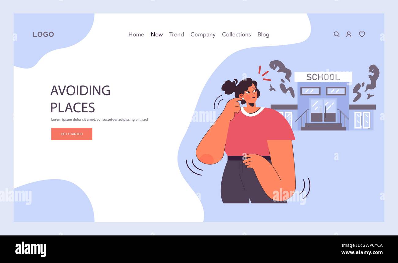 Post traumatic stress disorder web banner or landing page. Woman ...