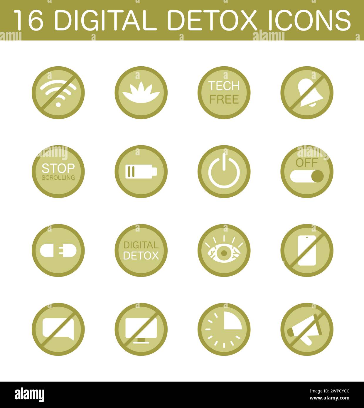 Digital detox icons set. Mindfulness, reducing screen time, and ...