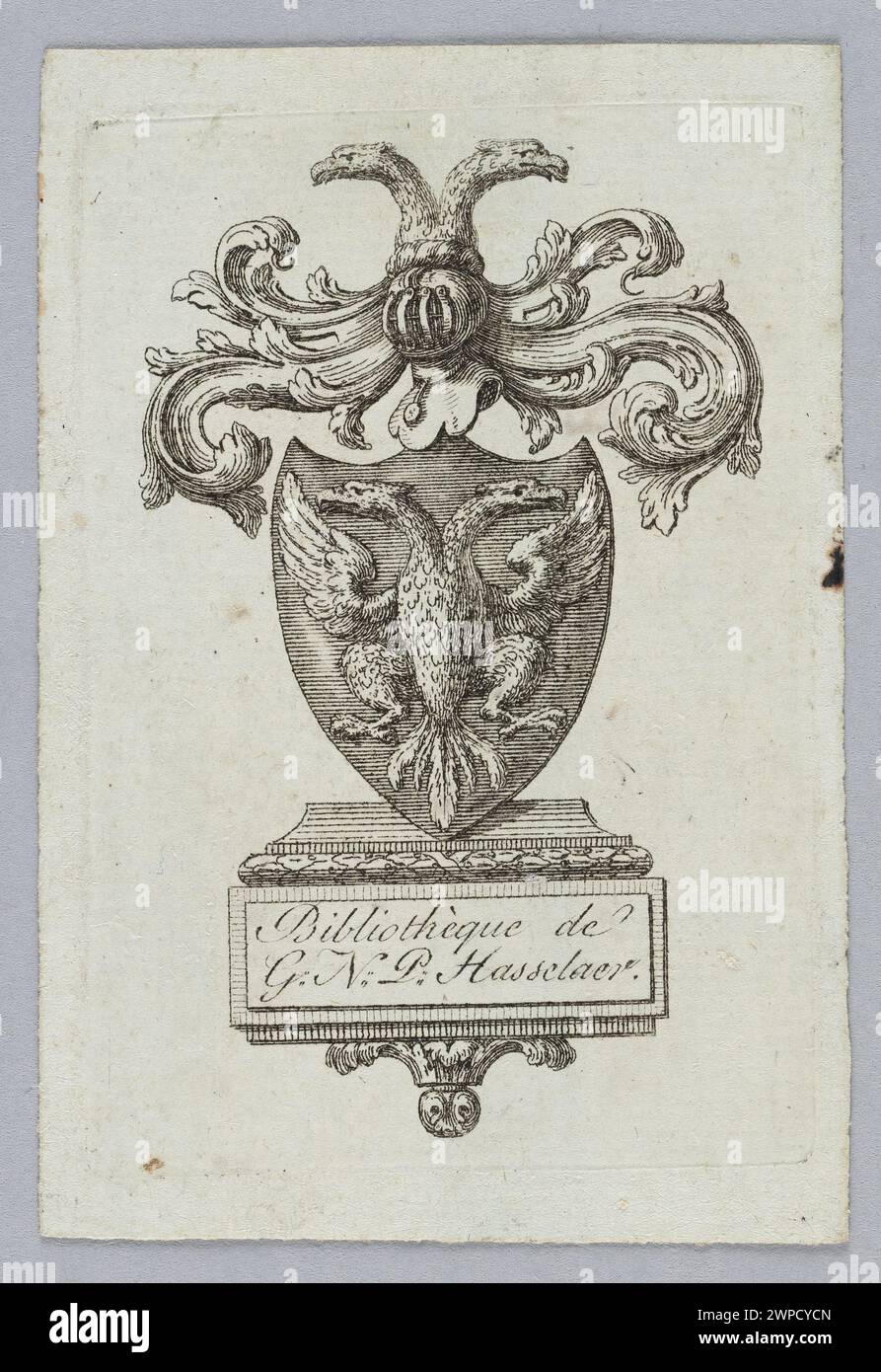 Exlibris bookplate for the Bibliotheque de G.N.P. Hasselaer, created in ...