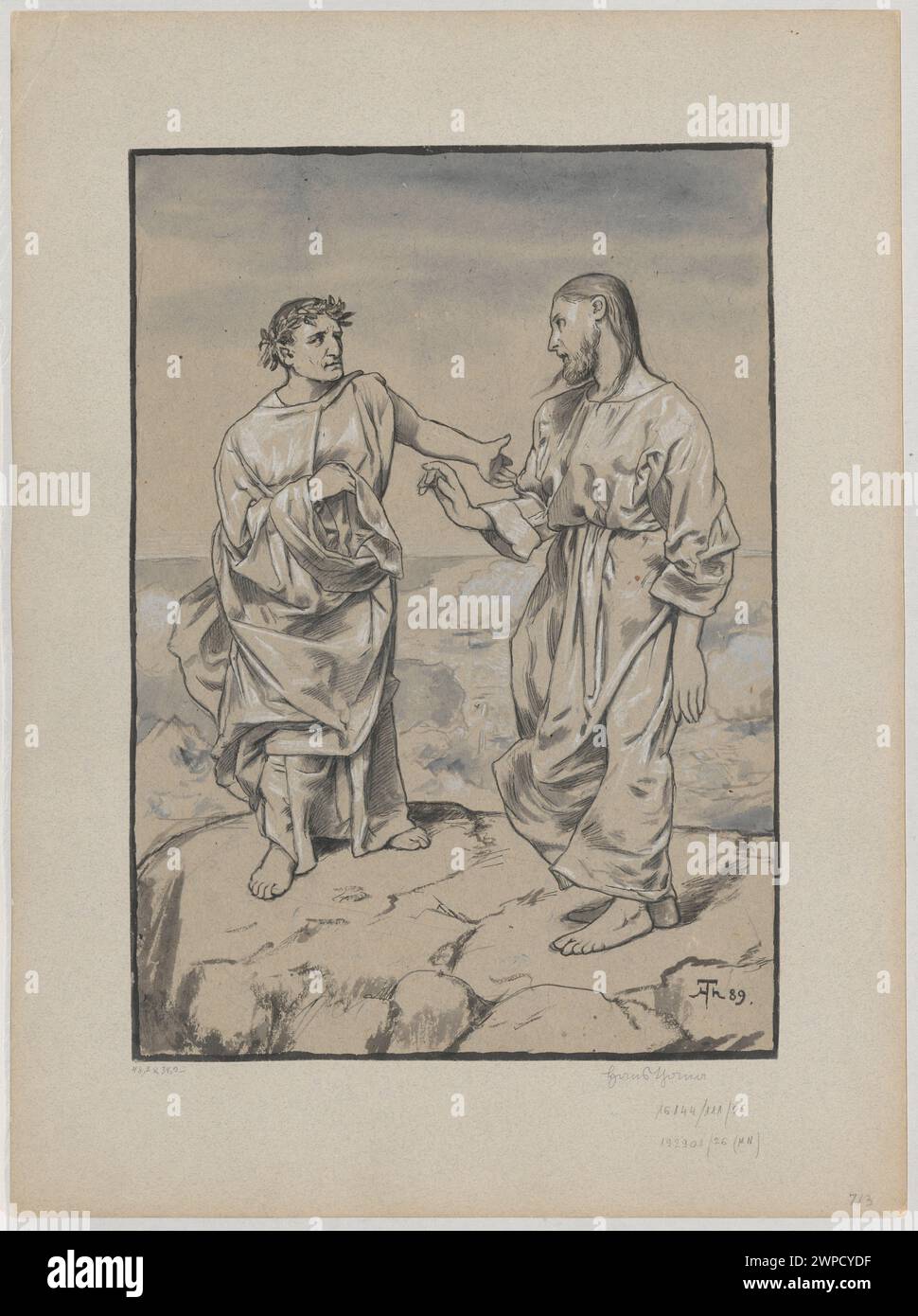 'Temptation of Christ' by Hans Thoma, 1889, a German drawing depicting ...