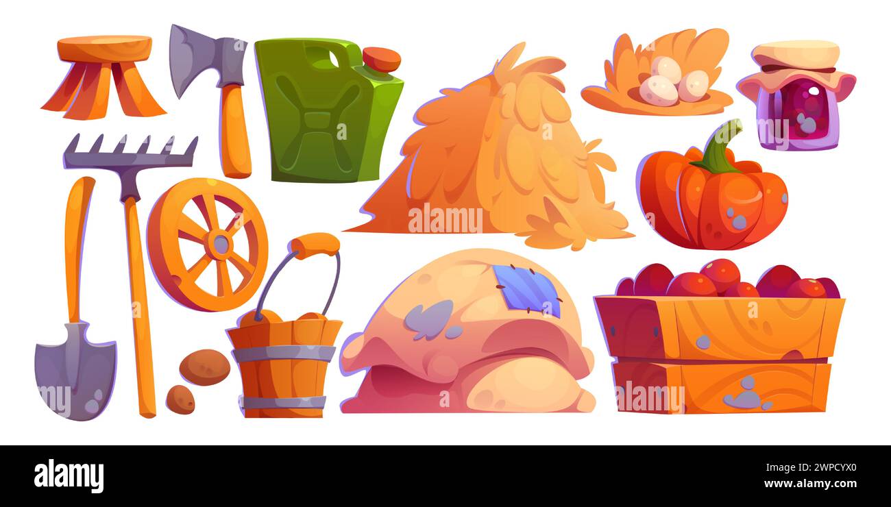 Vegetable farm design set isolated on white background. Vector cartoon ...