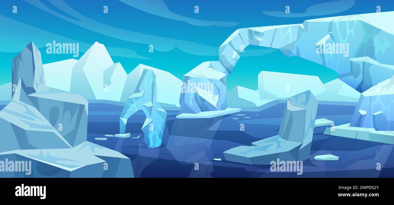 Arctic landscape with iceberg in ocean or sea. Cartoon vector ...
