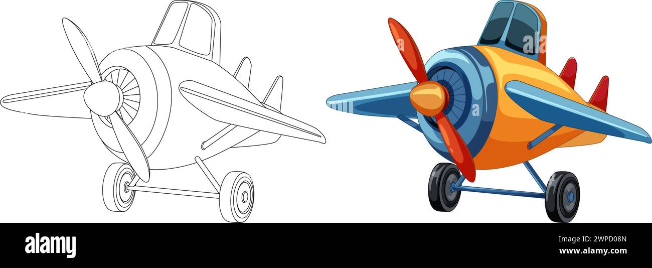 Vector graphics of a plane, outlined and colored versions Stock Vector ...