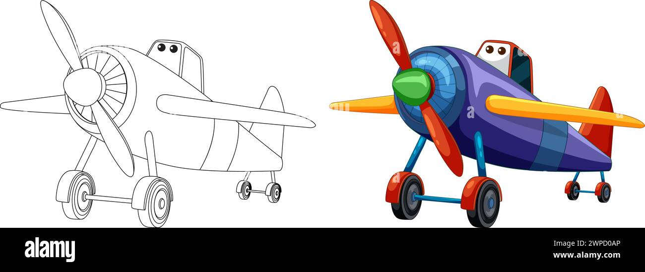 From sketch to vibrant cartoon airplane illustration Stock Vector Image ...