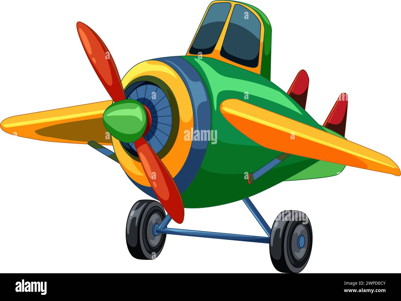 Brightly colored cartoon airplane with spinning propeller Stock Vector ...