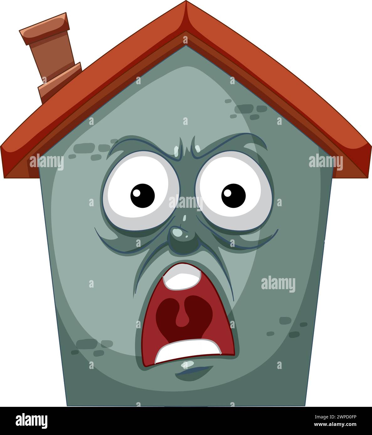 An animated haunted house with a frightened expression Stock Vector ...