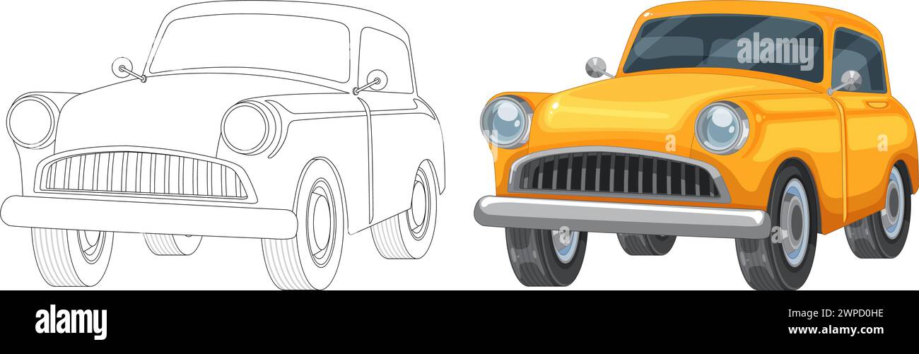 Vector transition from line art to colored car Stock Vector Image & Art ...