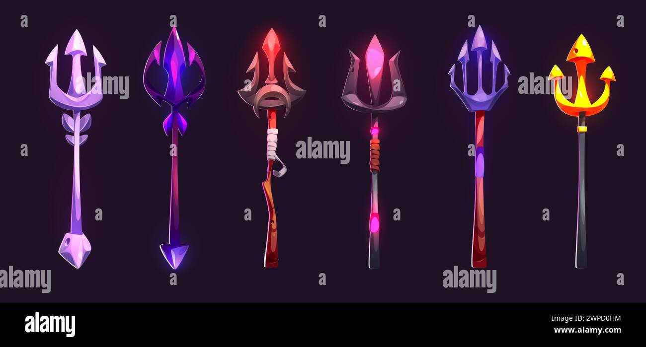 Poseidon or Neptune magic trident for game ui design. Cartoon vector ...
