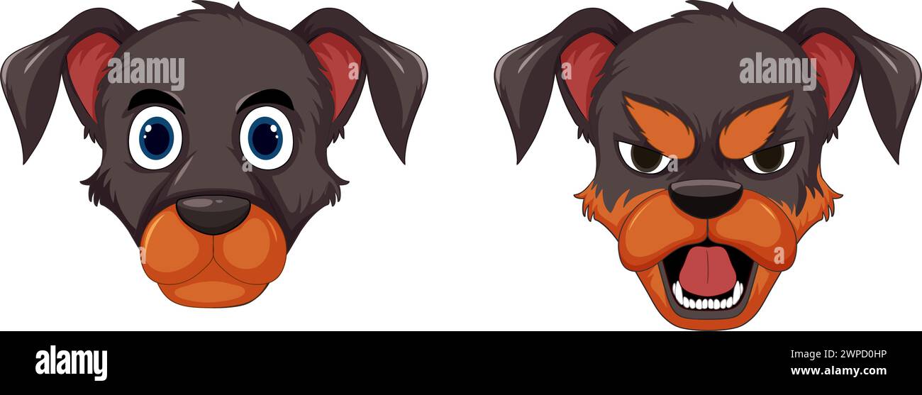 Vector illustration of a dog showing two emotions Stock Vector Image ...