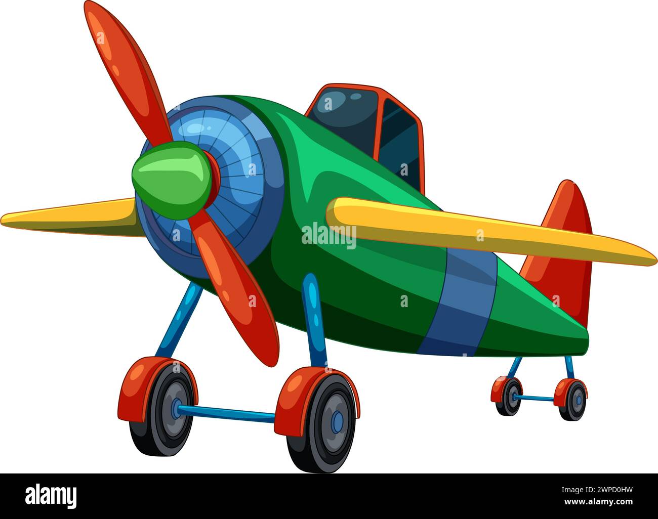 Brightly colored cartoon-style vintage airplane illustration Stock ...